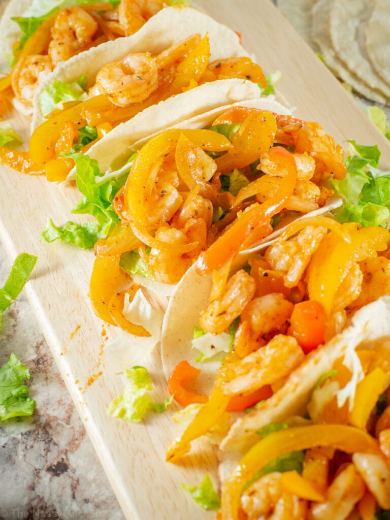 Cajun Shrimp Tacos with Fajita Vegetables - The Nessy Kitchen