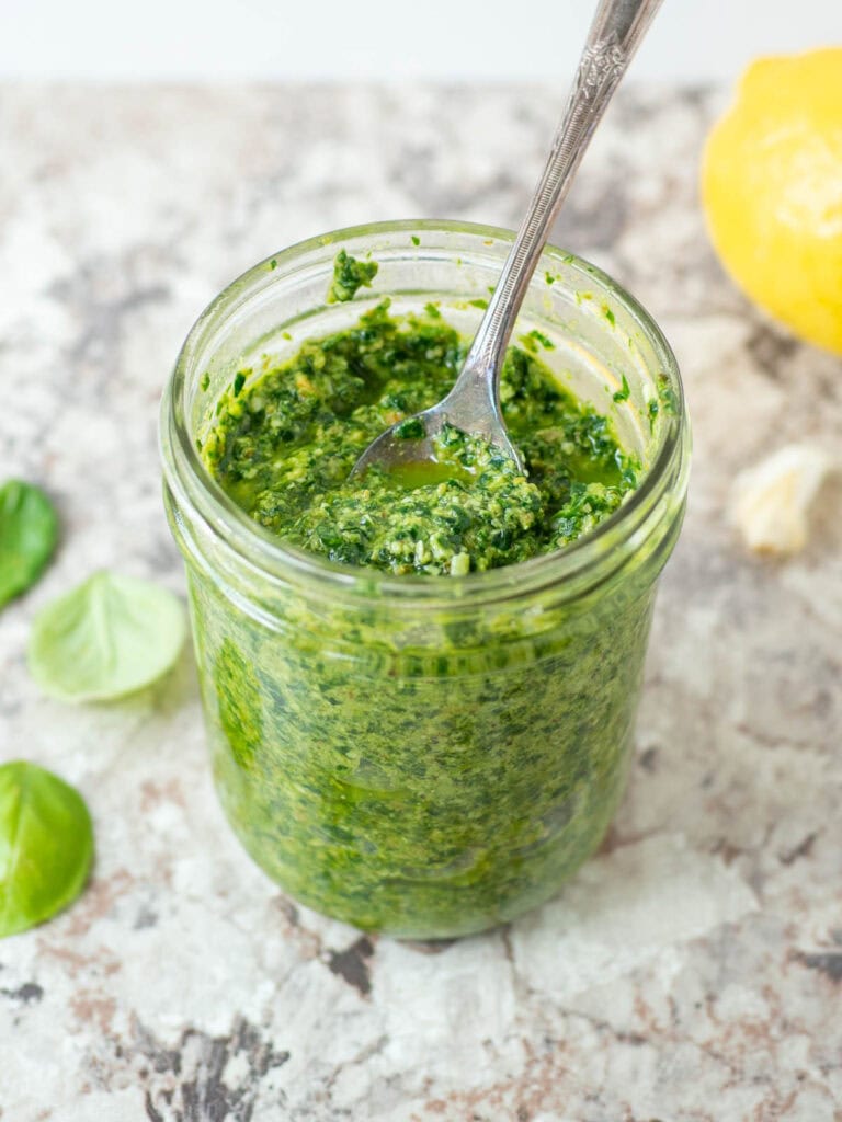 Basil Pesto (without Pine Nuts) - The Nessy Kitchen